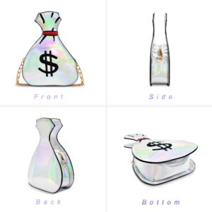 USTYLE Unique Cartoon Money Bag, Women Crossbody Shoulder Bag Cute Purse with Chain Strap (holo-silver)