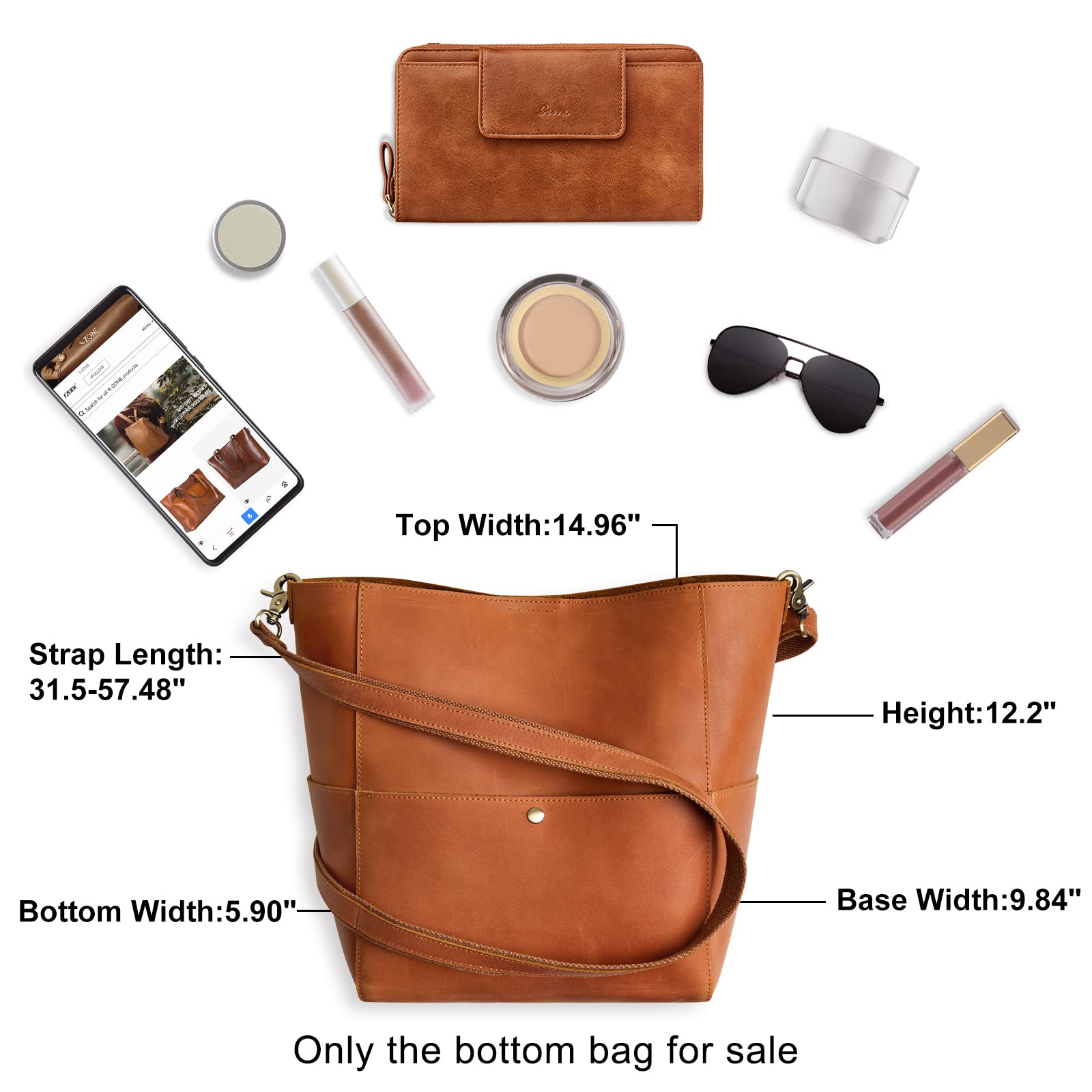 S-ZONE Women Genuine Leather Backpack Purse Bundle with Retro Bucket Tote Handbag Distressed Shoulder Bag