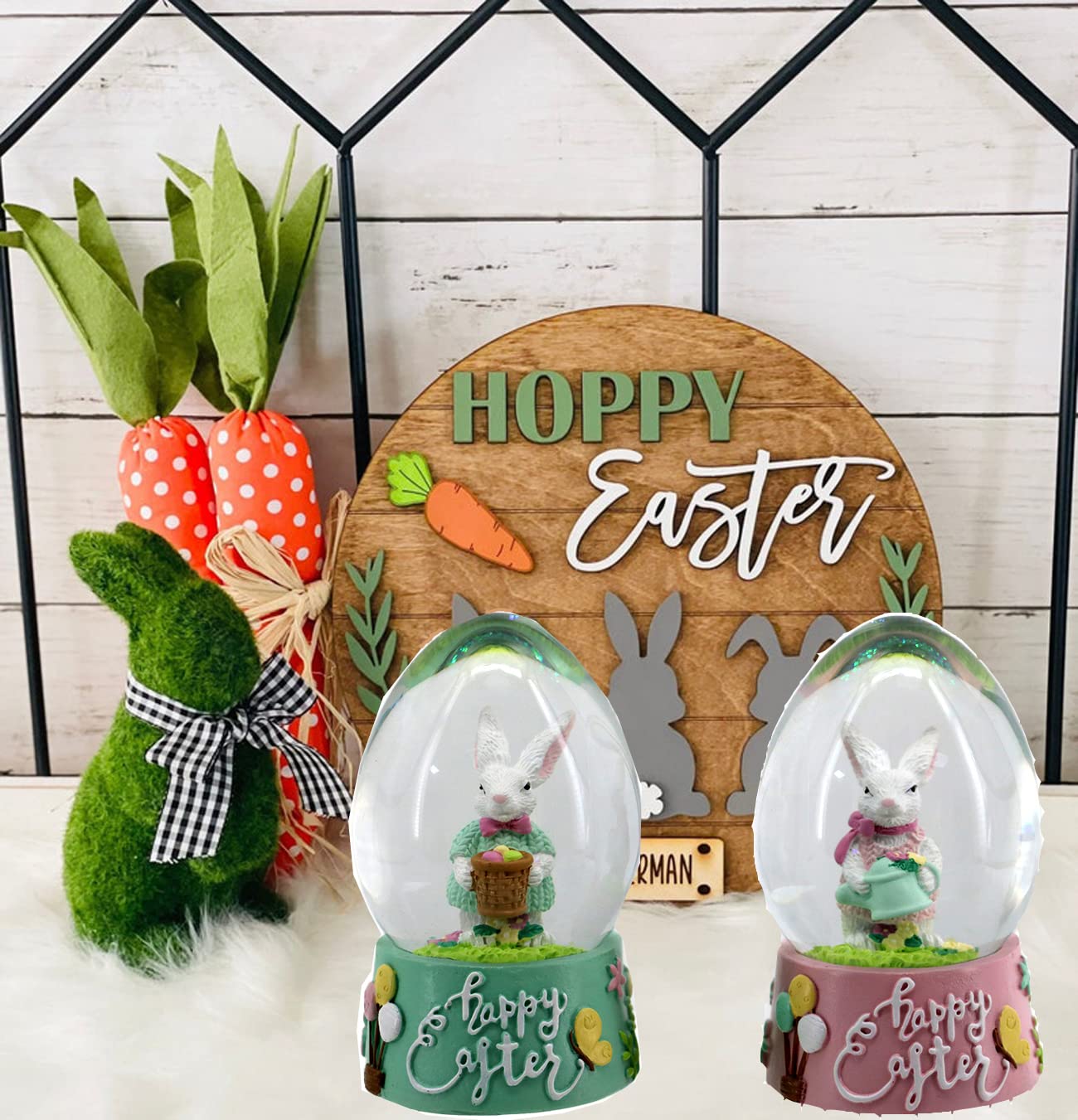 Aobaks S/2 Easter Bunny Snow Globe Decorations, Easter Rabbit Decor, Rabbit Decor, Easter Bunny Figurine, Spring Decoration, conejos de Pascua Home Decor