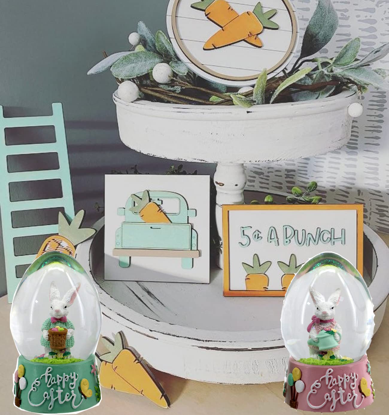 Aobaks S/2 Easter Bunny Snow Globe Decorations, Easter Rabbit Decor, Rabbit Decor, Easter Bunny Figurine, Spring Decoration, conejos de Pascua Home Decor