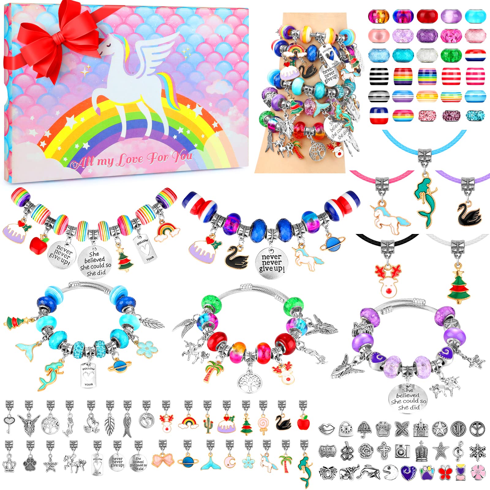 Daplibo 2024 Newest 150 Pcs Charm Bracelet Making Kit, Kids Jewelry Making Kit for Girls Toys, DIY Crystal Bracelet Set for Girls Birthday Gifts, Cool Arts and Crafts for Kids Girls Ages 6 7 8-12