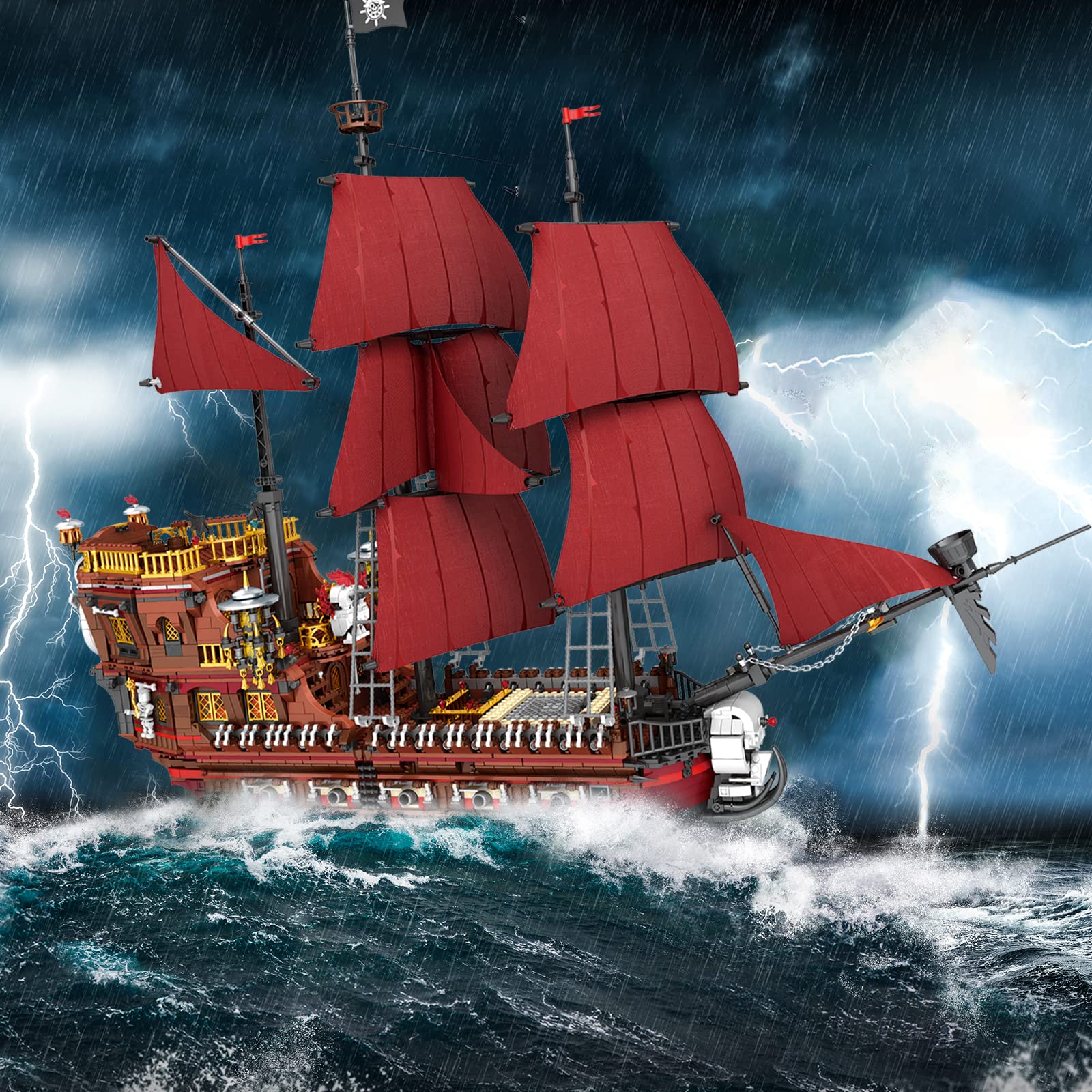 JMBricklayer Pirate Ship Model Building Sets, Red Pirate Revenge Pirate Ship Toy Construction Set, Collection or Display, Gifts for Boys Teens Adults