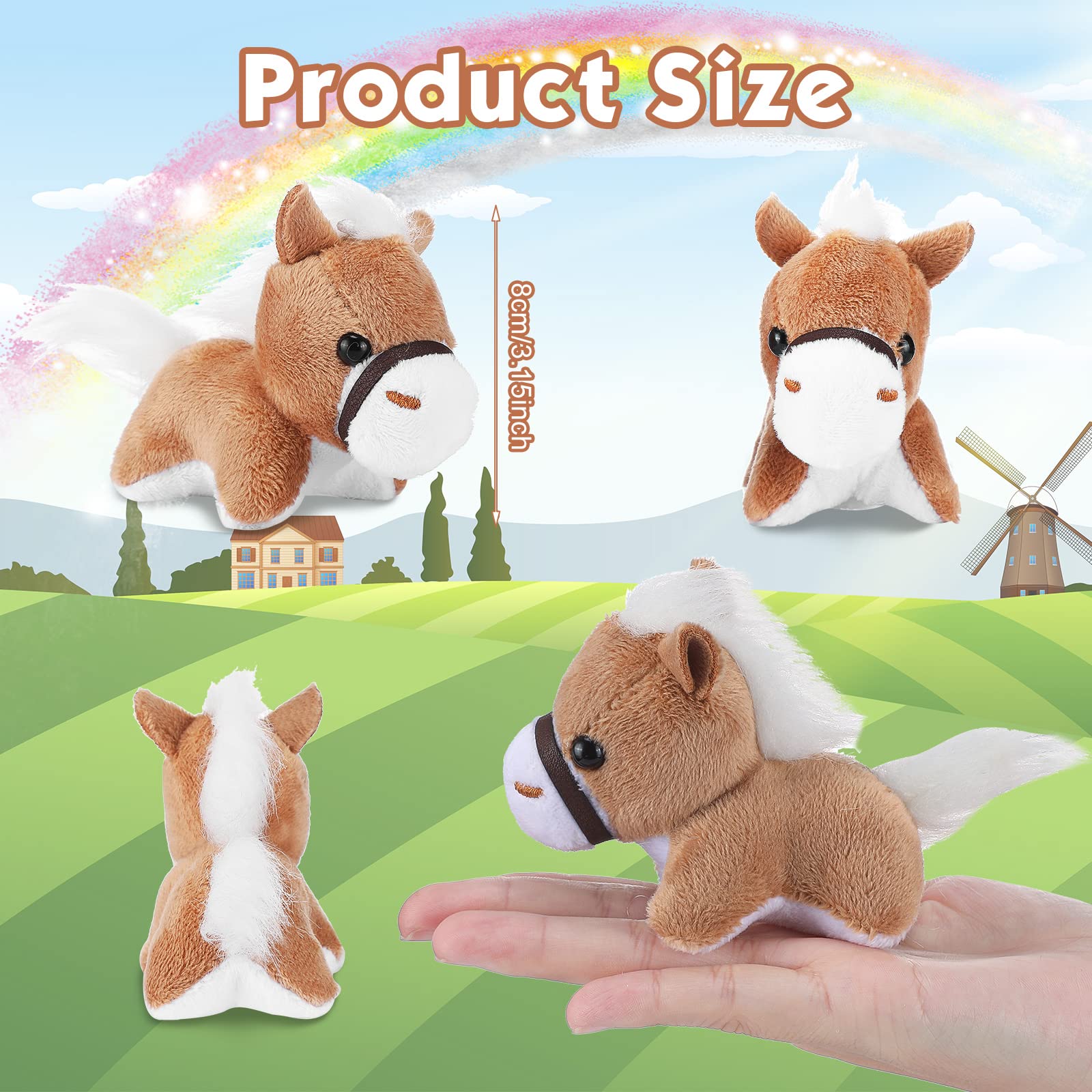 Hungdao 36 Pcs Horse Plush Stuffed Animals Bulk 3.15 Inch Cattle Horse Party Favors Realistic Stuffed Animals Stuffed Mini Plush Pets Toy for Farm Themed Birthday Party Gift Keychain