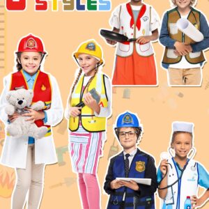 Hungdao 6 Sets Kids Dressing up Costumes, Toddler Dressing up and Pretend for Age 6-10 for Dress up Police,fireman, Doctor,construction Worker, Chef and Explorer