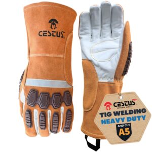 cestus weldtech pro, premium heavy duty welding gloves, mig/tig welding gloves, cut resistant, gauntlet cuff, en388 3x43ep (large)