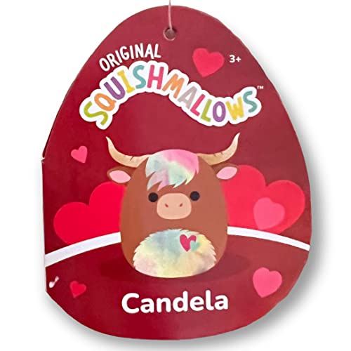 Squishmallows Official Kellytoy 16 Inch Candela Brown Highland Cow with Rainbow Fuzzy Mane and Belly - Pink Nostrils - 2023 Valentine's Squad Stuffed Animal Toy Pillow