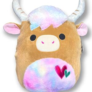 Squishmallows Official Kellytoy 16 Inch Candela Brown Highland Cow with Rainbow Fuzzy Mane and Belly - Pink Nostrils - 2023 Valentine's Squad Stuffed Animal Toy Pillow