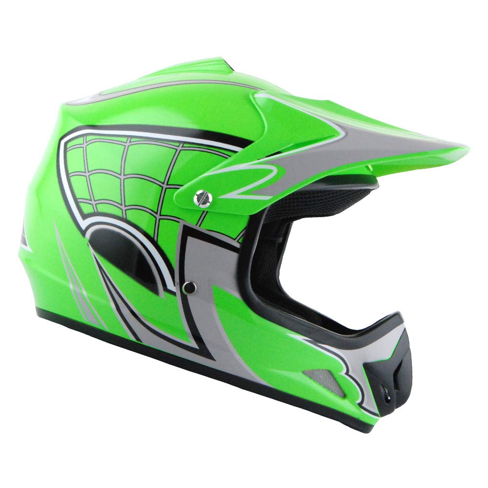 Martian Youth Kids Motocross Helmet ATV Dirt Bike BMX MX Helmet + Goggles + MG Youth Green Glove Bundle: Spider Green