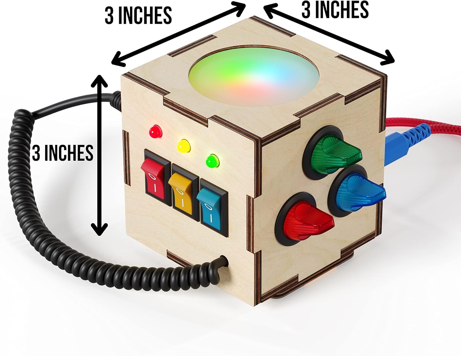 Montessori Busy Board Fidget Cube for Toddlers {Improved 2023 Version} Wooden Sensory Activity Cube Toys for Toddlers LED Light Up Buttons Pluggable Wires Baby Gifts Educational Learning Fidget Toy