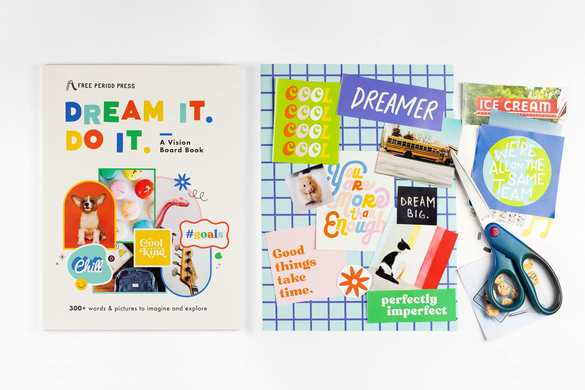 Free Period Press Kids Vision Board Book, Dream It Do It 300+ Words & Images in All Categories, for Visualizing Your Dreams & Goals, Fun, Easy, Age Appropriate Pictures for Collage Making