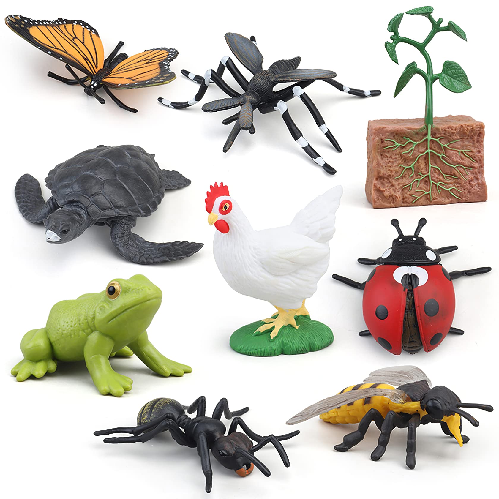 Montessori Life Cycle Animal Figures with Flash Cards, Plastic Insects Monarch Butterfly Kit Caterpillar Toy for Kids, Realistic Animal Figurines (Butterfly)