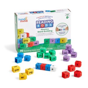 hand2mind reading rods phonics word-building, word building activities, spelling toys, montessori alphabet letters, reading tools for kids, science of reading manipulatives, phonemic awareness