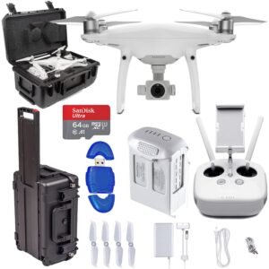 dji phantom 4 pro professional drone cp.pt.000488 + hardshell case, 64gb memory, card reader + quadcopter starter bundle (renewed)