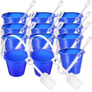 12 pack 4 inch beach buckets and shovels for kids sand pails plastic sand buckets bulk small toy buckets, sand toys at the beach, use for toddlers little guys building sand molds (blue)