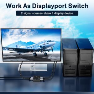 Displayport Switch Splitter Box, 8K Bi-Directional DP 1.4 Switch 2 in 1 Out/1 in 2 Out Selector Box for PC Host Monitor Laptop with 8K@30HZ 4K @120 HZ 2K @144HZ Display Port Video