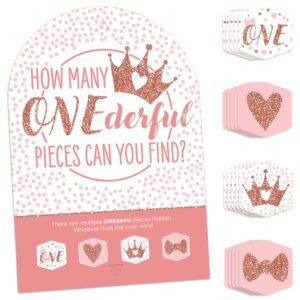 big dot of happiness 1st birthday little miss onederful - girl first birthday party scavenger hunt - 1 stand and 48 game pieces - hide and find game