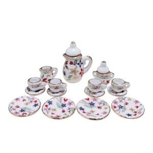 15 pack miniature ceramic doll tea set dollhouse tea cup set decoration accessories for scale 1:12 dollhouse craft (flowers)