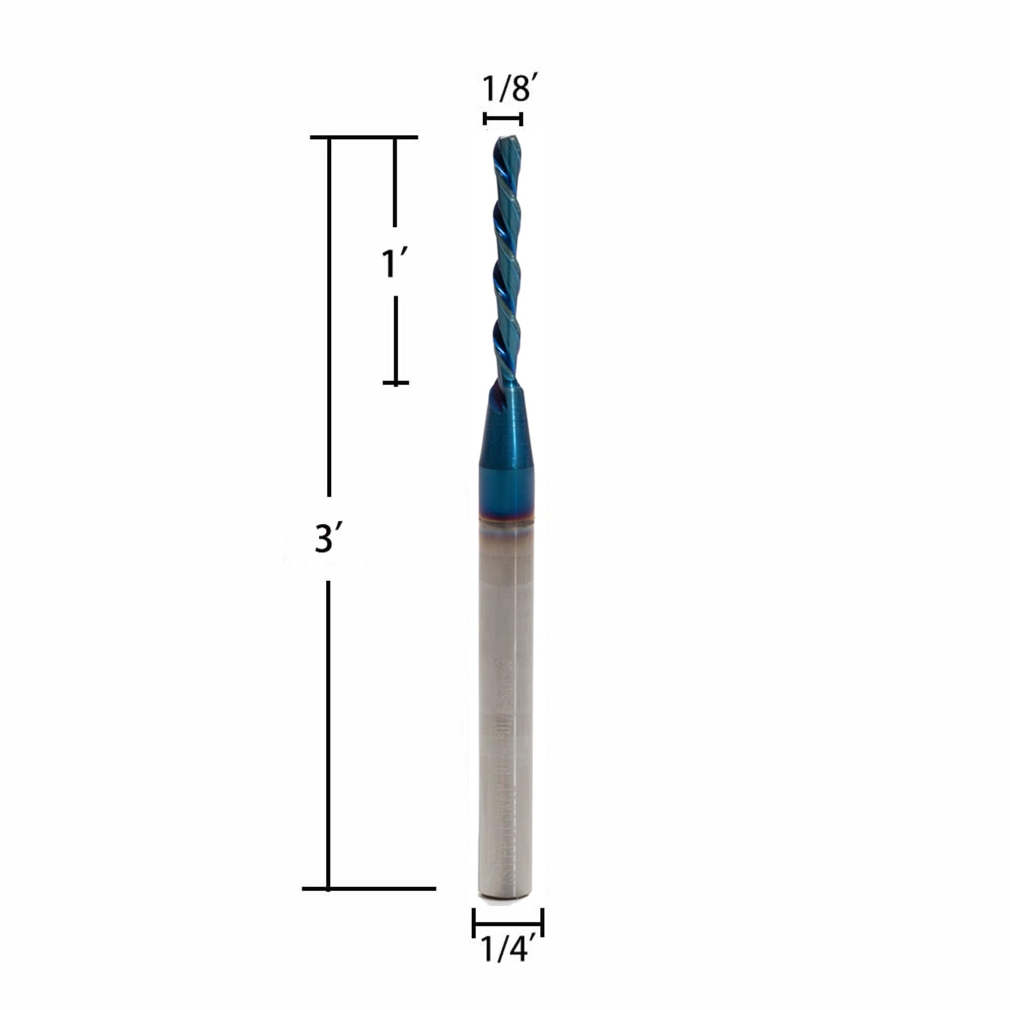 XsteelPower Extra Long Spiral Router Bit Down Cut 1/8" Cutting Diameter 1/4" Shank 3" OVL with Nano Coating HRC55 Solid Carbide End Mill for Wood Cut Carving Engrave Router Bits