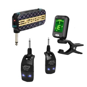 joyo jw-03 2.4 ghz wireless guitar bass transmitter receiver with ja-03b bass guitar headphone and jt-09 guitar tuner bundle