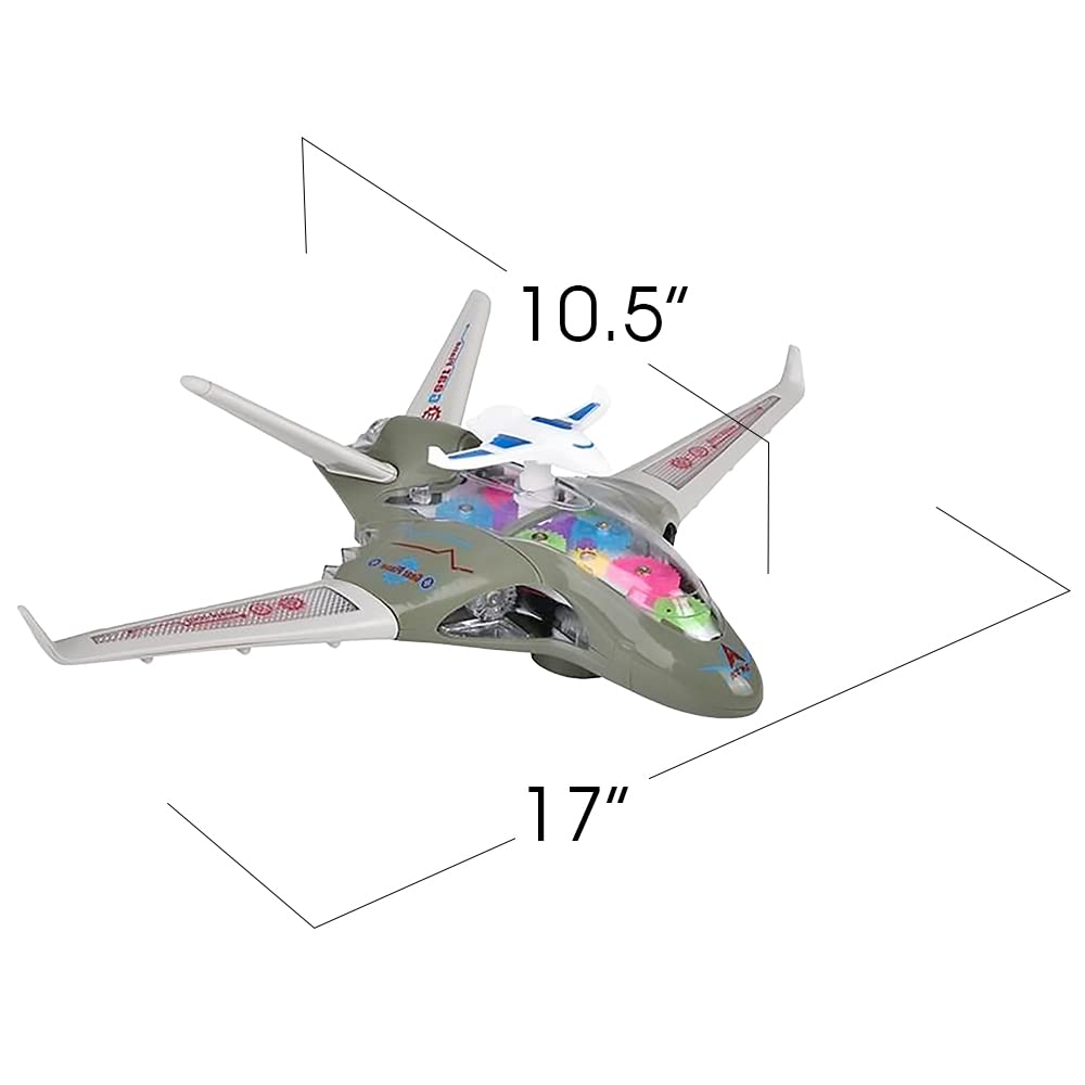 ArtCreativity Light Up Transparent Fighter Jet for Kids, Bump and Go Kids Airplane with Colorful Spinning Gears, Music, & LED Effects, Fun Toy Airplane for Boys and Girls