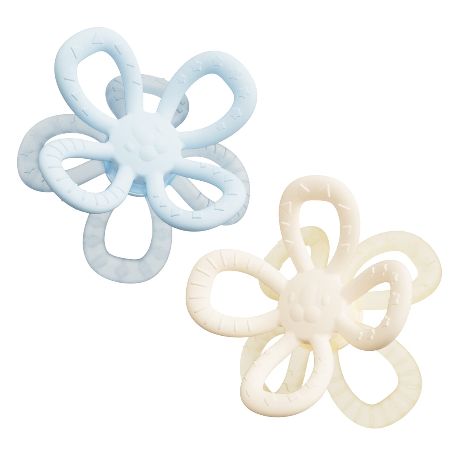 Dilovely Baby Teething Toys for Babies 0-6 Months, Silicone Flower Teether for Newborn Infants, Sensory Hand Pacifier for Soothing Sore Gums, Sucking Needs Dishwasher Freezer Safe 2 Pack