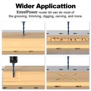 XsteelPower Extra Long Spiral Router Bit Down Cut 1/8" Cutting Diameter 1/4" Shank 3" OVL with Nano Coating HRC55 Solid Carbide End Mill for Wood Cut Carving Engrave Router Bits