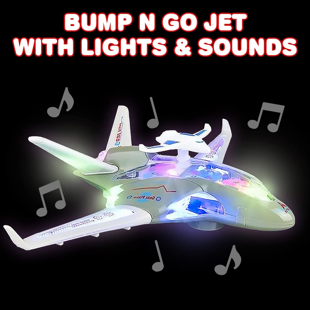 ArtCreativity Light Up Transparent Fighter Jet for Kids, Bump and Go Kids Airplane with Colorful Spinning Gears, Music, & LED Effects, Fun Toy Airplane for Boys and Girls