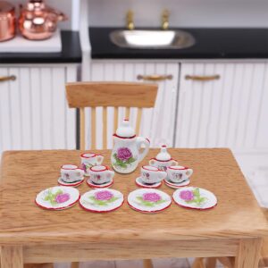 15 Pack Miniature Ceramic Doll Tea Set Dollhouse Tea Cup Set Decoration Accessories for Scale 1:12 Dollhouse Craft (Confederate rose)