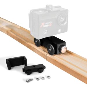 wooden custom camera car - make tracking shots with action camera mount accessory - compatible with gopro hero, session, gopro max, insta360, xiaomi yi dji akaso campark - make 3d printed trains