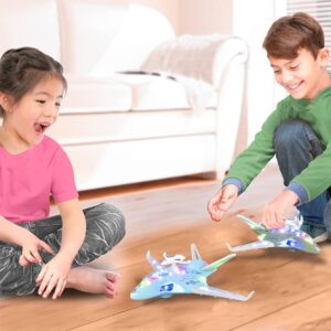 ArtCreativity Light Up Transparent Fighter Jet for Kids, Bump and Go Kids Airplane with Colorful Spinning Gears, Music, & LED Effects, Fun Toy Airplane for Boys and Girls