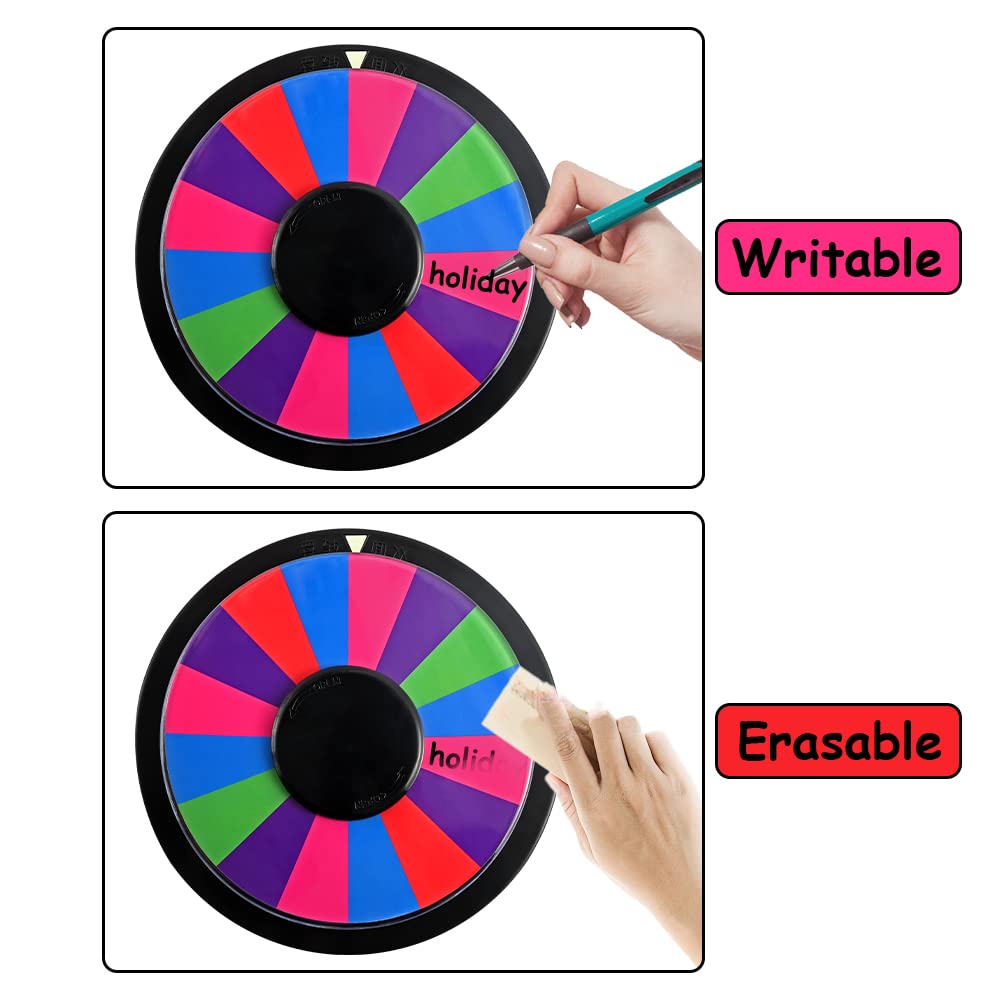 Tezam 8 Inch Heavy Duty Spinning Prize Wheel - Double-Sided 8/16 Slot Color Tabletop Roulette Wheel of Fortune, Dry Erase Spin Wheel Win The Fortune Spin Game for Carnival and Trade Show