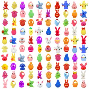 100pcs easter mochi squishy toys,mini cute squeeze toys easter gifts stress reliever anxiety packs for kids easter basket stuffers,easter egg hunt party favors