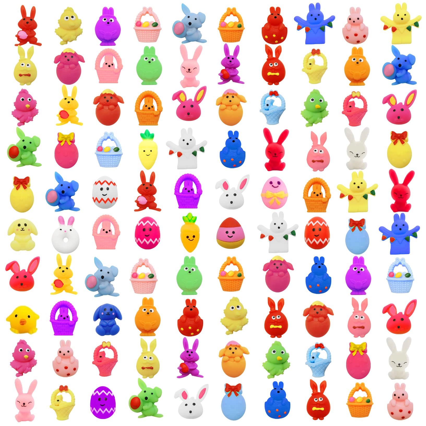 100Pcs Easter Mochi Squishy Toys,Mini Cute Squeeze Toys Easter Gifts Stress Reliever Anxiety Packs for Kids Easter Basket Stuffers,Easter Egg Hunt Party Favors