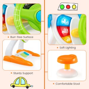 HONEY JOY Steering Wheels Toys for Toddler Boys Girls, Pretend Play Learning Driver Toy Cars for Preschool Baby, Lights & Music, Interphone, Pedal, My First Driving Educational Musical Toy w/Stool