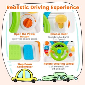 HONEY JOY Steering Wheels Toys for Toddler Boys Girls, Pretend Play Learning Driver Toy Cars for Preschool Baby, Lights & Music, Interphone, Pedal, My First Driving Educational Musical Toy w/Stool