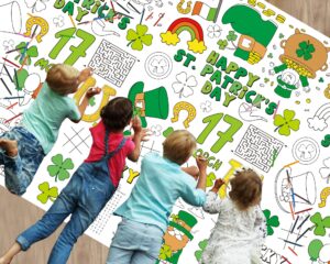 wiooffen 47"x 82" st. patrick's day giant coloring tablecloth posters activity for kids, huge holiday color-in paper poster table cover arts and crafts for kids preschool kindergarten classroom