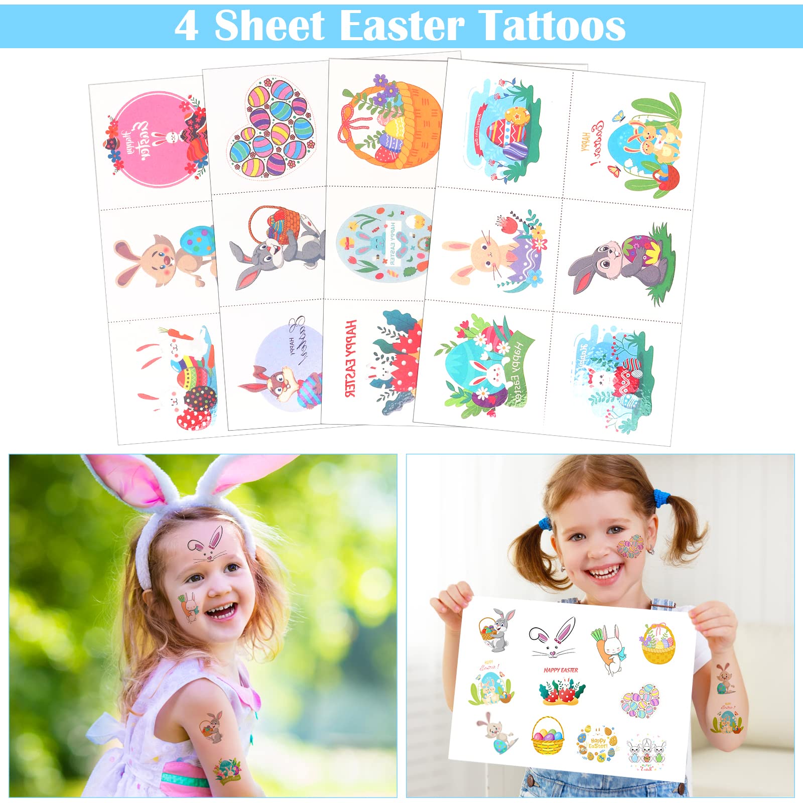 Easter Eggs Kids Easter Basket Stuffers - 24Pack Self Inking Stamps with Easter Tattoos for Kids, Plastic Easter Eggs Toys And Treats for Kids, Easter Stuff for Easter Decorations, Gifts, Party Favors