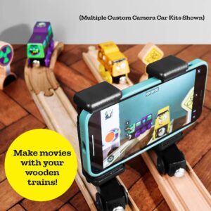 Wooden Custom Camera Car - Make Tracking Shots with Action Camera Mount Accessory - Compatible with GoPro Hero, Session, Gopro Max, Insta360, Xiaomi Yi DJI AKASO Campark - Make 3D Printed Trains