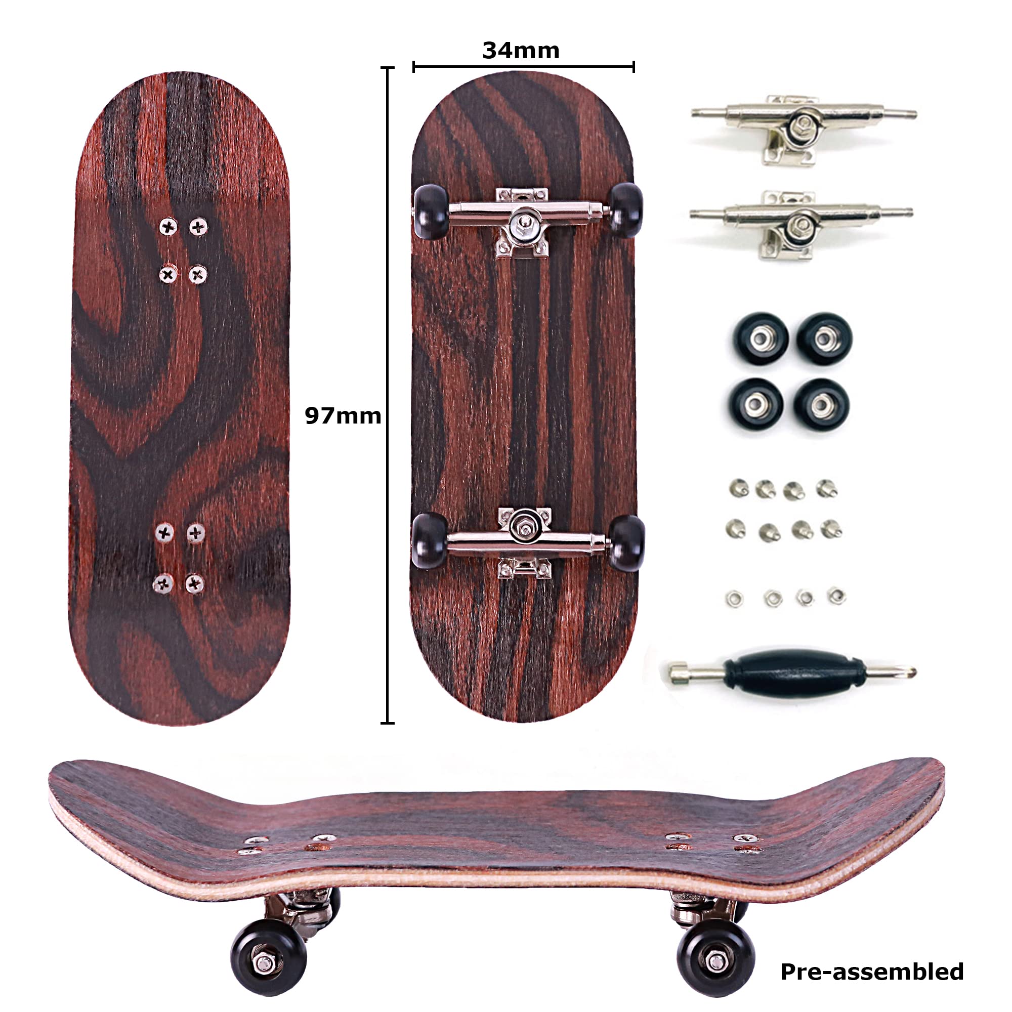 BRAVORD Professional Complete Wooden Fingerboard 32/34mm 5-Ply Maple Finger Skateboard with Upgraded Components (Classic Maple)