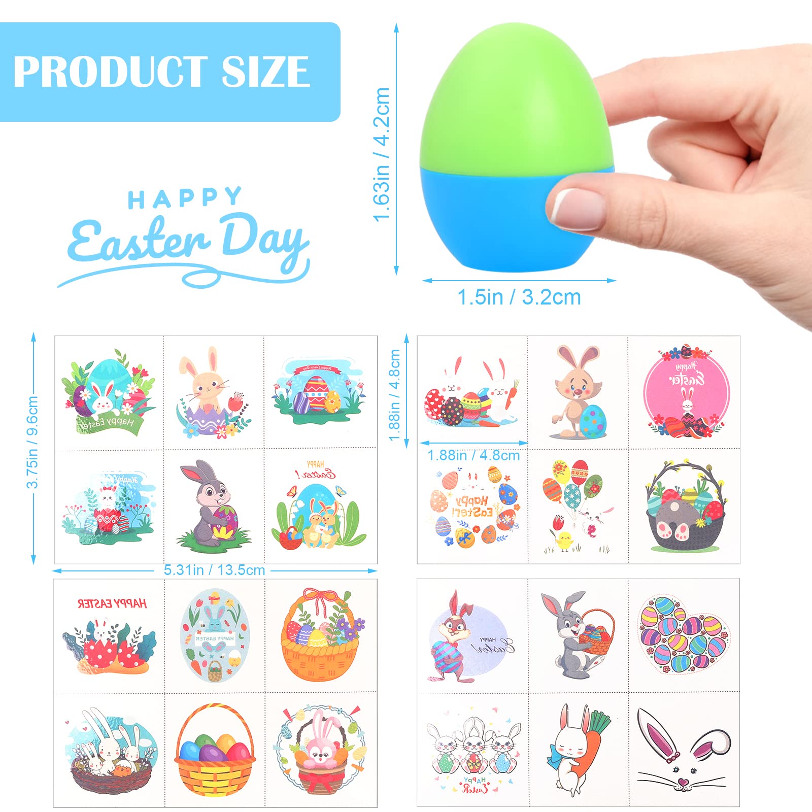 Easter Eggs Kids Easter Basket Stuffers - 24Pack Self Inking Stamps with Easter Tattoos for Kids, Plastic Easter Eggs Toys And Treats for Kids, Easter Stuff for Easter Decorations, Gifts, Party Favors