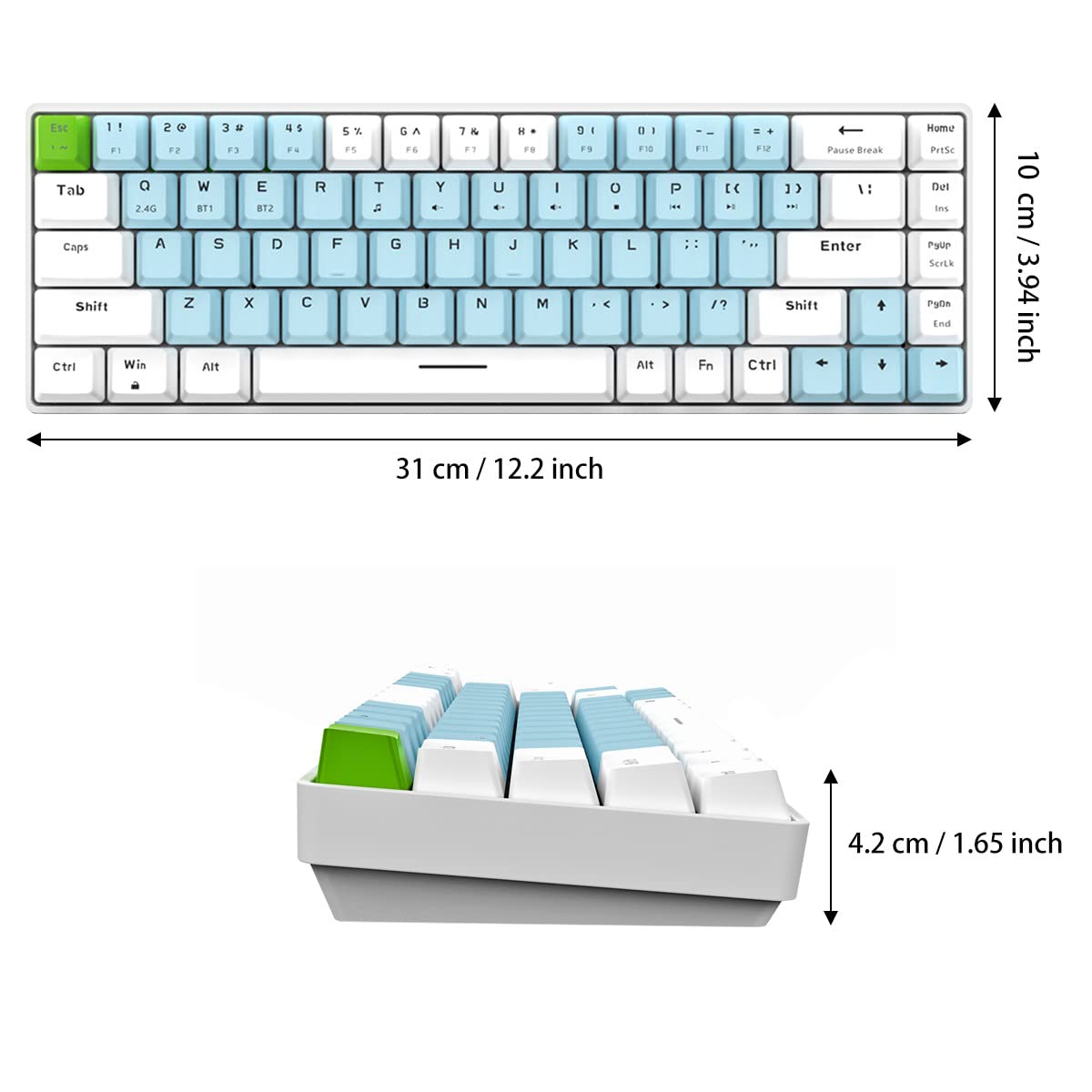 Qisan Mechanical Gaming Keyboard Dual Mode 2.4G/BT Wireless Keyboard with Blue Switch Mini Design (60% keyboard) 68 Keys Computer Keyboard US Layout | Gaming Pc | Wireless Gaming Keyboard