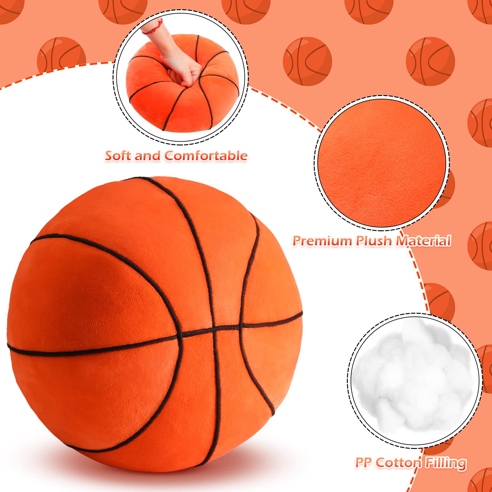 Harrycle 3 Pcs Basketball Plush Pillow Stuffed Sports Balls Basketball Room Decor for Boys Kids Teens Decorations, 7.87 Inch