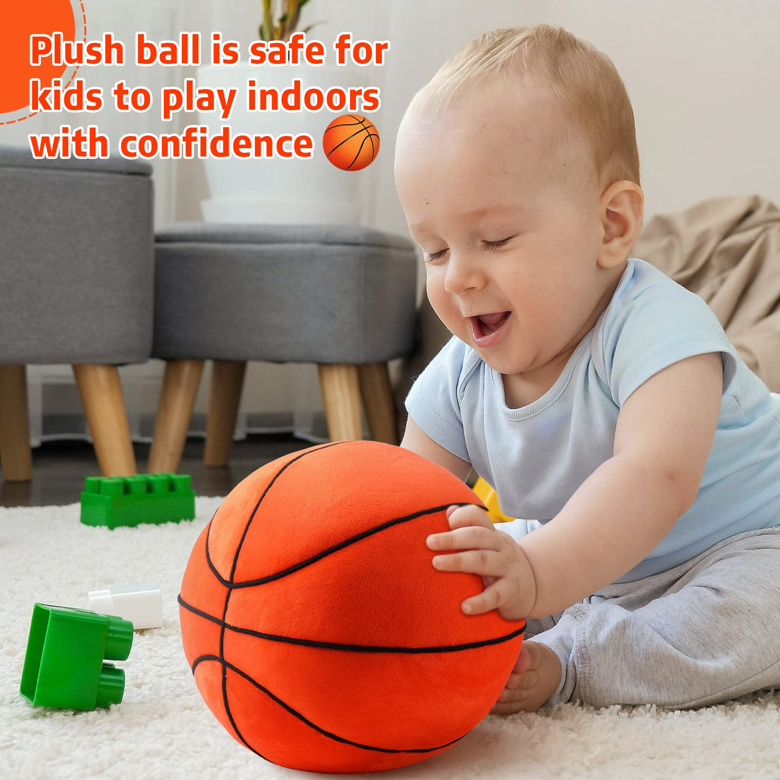 Harrycle 3 Pcs Basketball Plush Pillow Stuffed Sports Balls Basketball Room Decor for Boys Kids Teens Decorations, 7.87 Inch