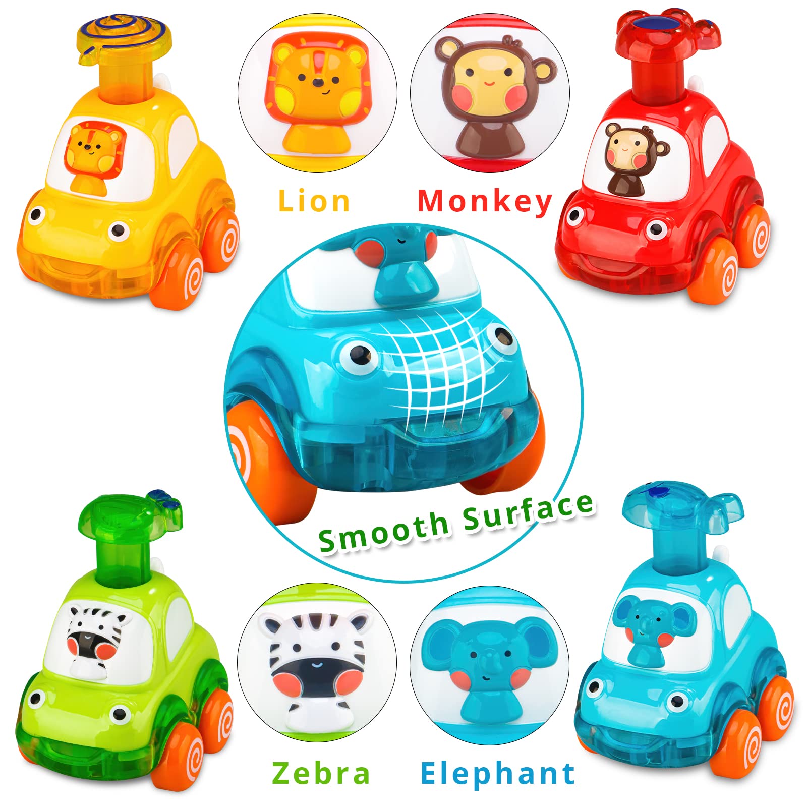 Wdebay 4 PCS Inertia Animal Car Toys for 1 Year Old Boy and Girl|Toddler Toys Age 1-2|1 Year Old Boy Gifts for 1st Birthday|Baby Toys 12-18 Months