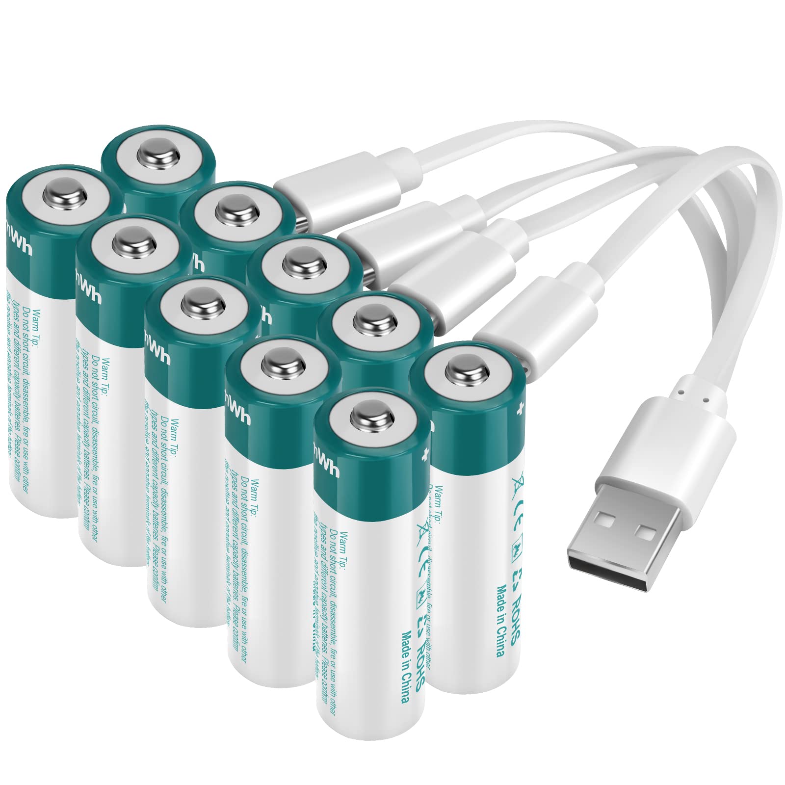 winbasic 10 Pack USB Rechargeable 1.5V Lithium Batteries AA Size,Long-Lasting Double A Battery 2600mWh for Household Office Devices, Blink Batteries