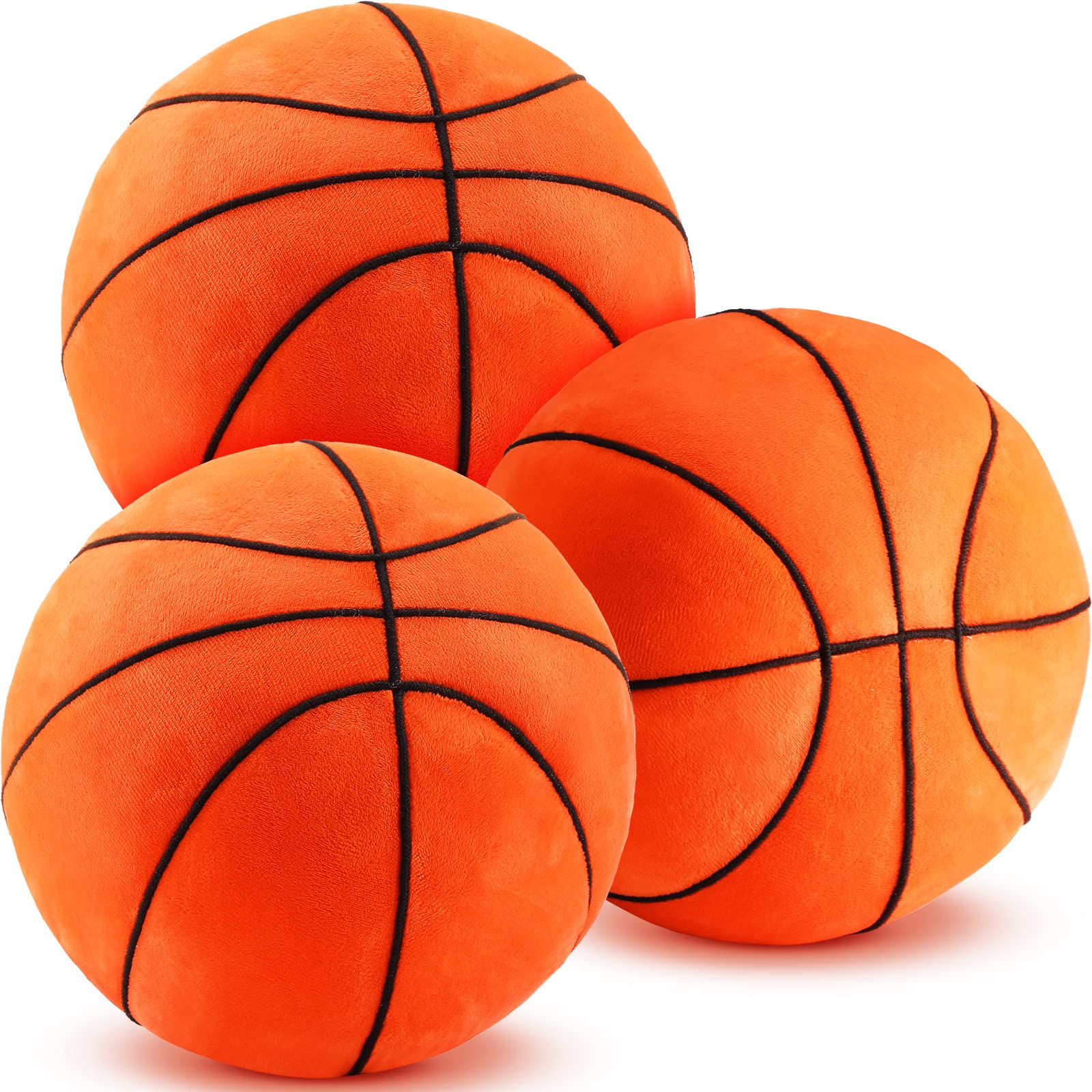 Harrycle 3 Pcs Basketball Plush Pillow Stuffed Sports Balls Basketball Room Decor for Boys Kids Teens Decorations, 7.87 Inch