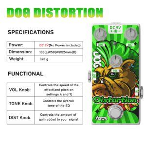 AZOR Distortion Guitar Pedal Rich Overtones Dog Distortion Analog Effect Pedal for Electric Guitar True Bypass AP507