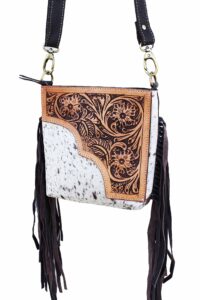 challenger women's western floral tooled leather cowhide shoulder purse handbag fringe 18rth16