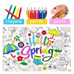 Giant Spring Coloring Poster with 6 Stacking Crayons, Crafts Education Activity Jumbo Paper Poster Wall Art Coloring Poster Banner for Home School Classroom Party Supplies Favor, 43x 31Inch(Spring）