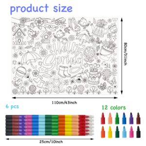 Giant Spring Coloring Poster with 6 Stacking Crayons, Crafts Education Activity Jumbo Paper Poster Wall Art Coloring Poster Banner for Home School Classroom Party Supplies Favor, 43x 31Inch(Spring）